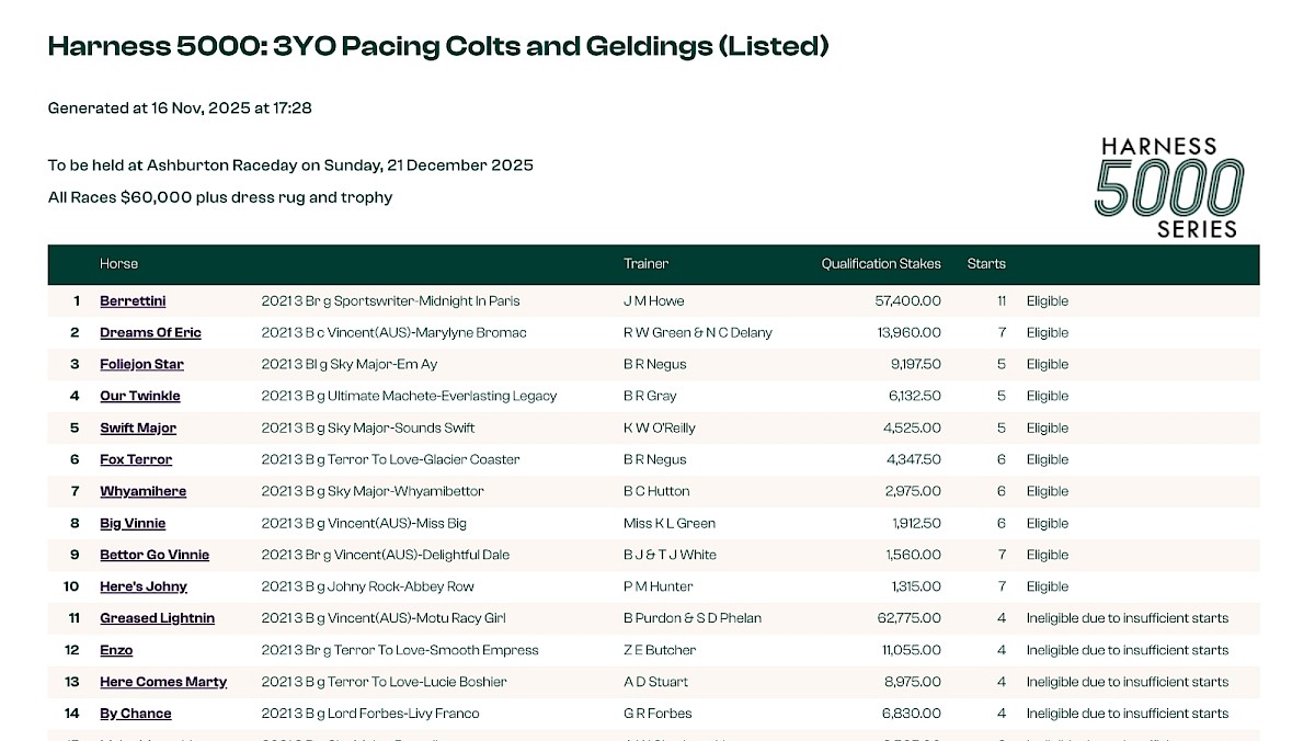 Dreams Of Eric sold but Harness 5000 tilt at Ashburton still on for ...